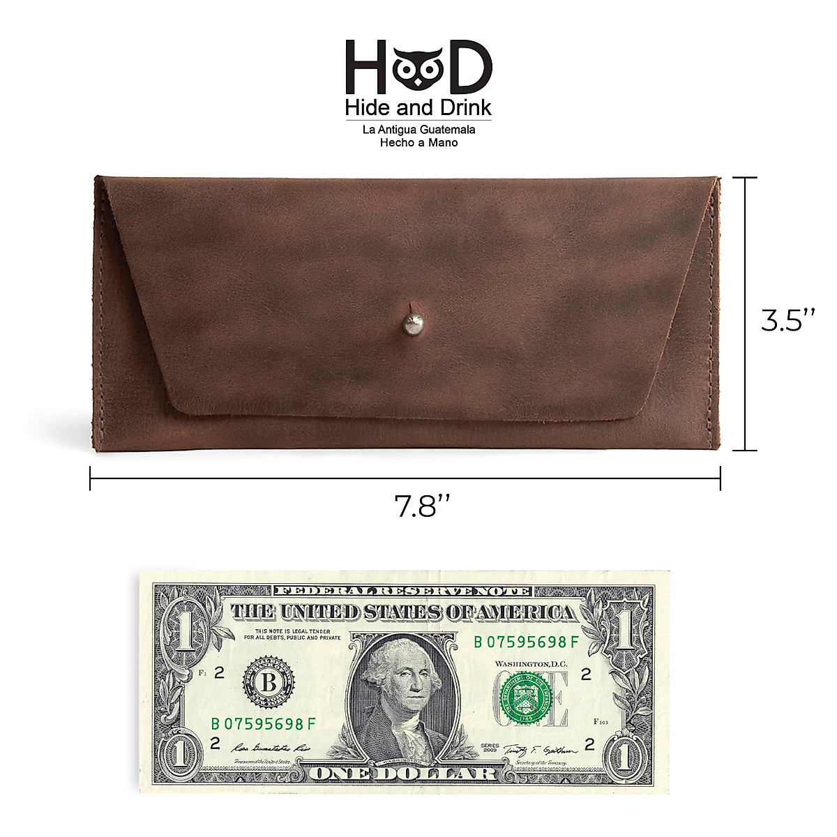 Hide & Drink, Long Utility Pouch, Stylish Wallet for Carrying and Storing Cash, Clutch Bag, Full Grain Leather, Handmade, Bourbon Brown