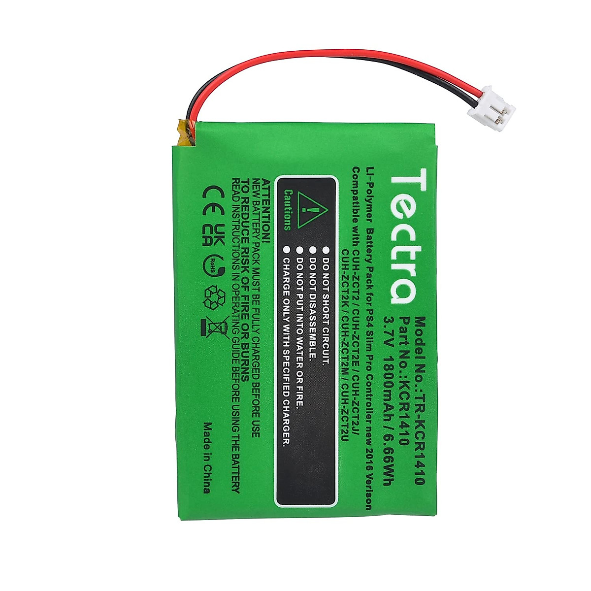 Tectra 2Pcs 1800mAh KCR1410 Battery for Sony PlayStation 4 PS4 Slim/Pro Wireless Dual Shock Controller CUH-ZCT2, CUH-ZCT2U, New 2016 Version Or Newer (Small Plug)