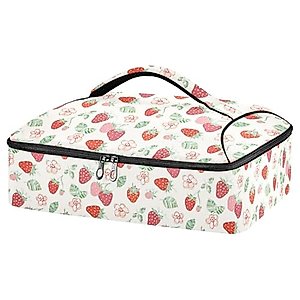 Kcldeci Insulated Thermal Food Carrier Insulated Casserole Carrier for Hot or Cold Food,Strawberry Leaves Flowers Insulated Tote Bag for Potluck Cookouts Parties Picnic,Lasagna Lugger