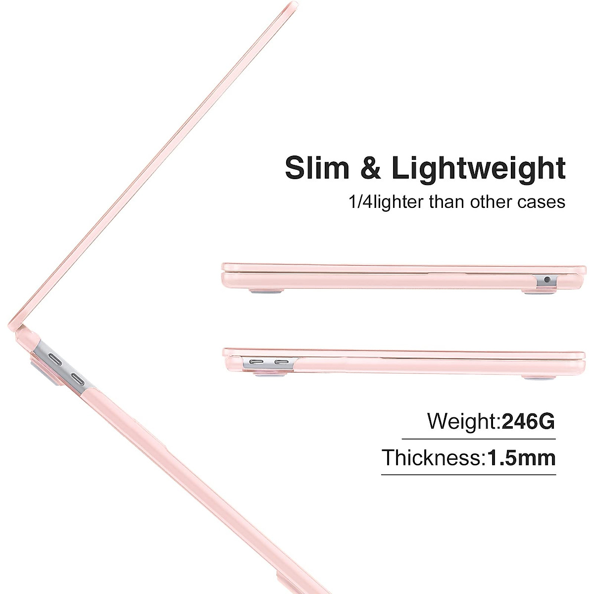 EooCoo Case Compatible with MacBook Air 13 inch 2022 2021-2018 M1 A2337 A2179 A1932 with Retina Display, Glossy Plastic Hard Shell, Keyboard Skin Cover, Screen Protector, Cute Pink