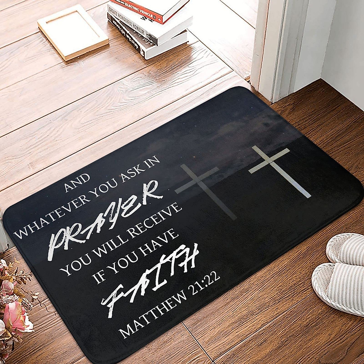 Vivacite Prayer Mat Christian Gifts for Women Men Faith Religious Spiritual Gifts for Women Prayer Rug with Bible Verse Christian Decor Area Rug for Pray Scripture Matthew 21:22, 24"X16"
