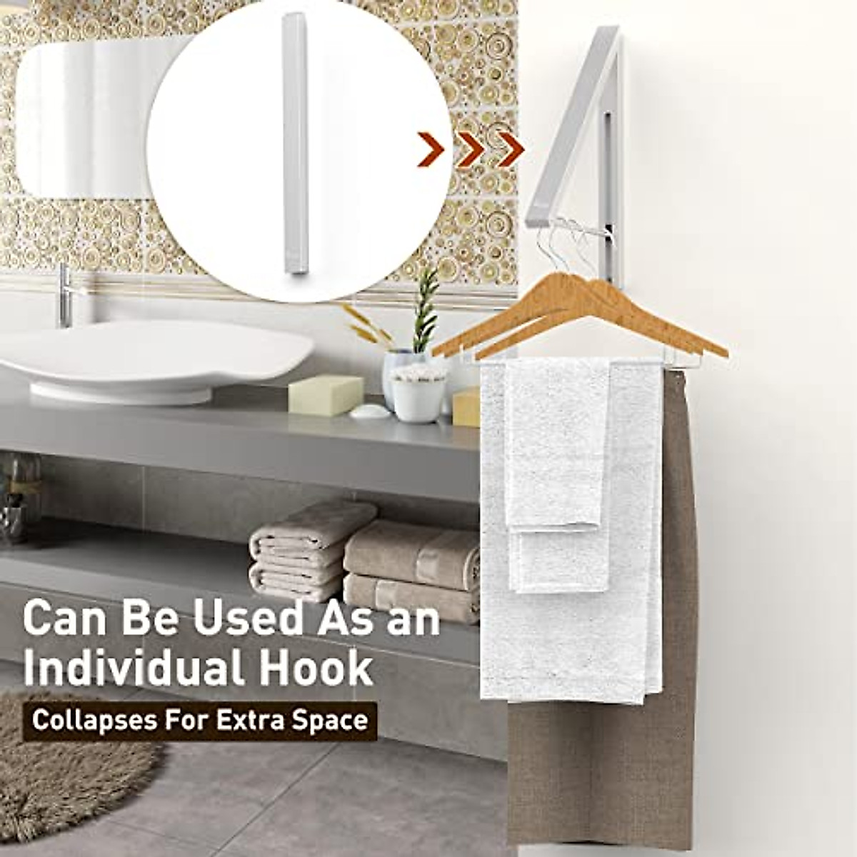 Anjuer Wall Mounted Drying Rack Clothes Hanger Folding Wall Coat Racks Aluminum Home Storage Organiser Space Savers