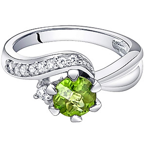 PEORA Peridot Ethereal Solitaire Ring for Women 925 Sterling Silver, Natural Gemstone, 0.75 Carat Round Shape 6mm, Comfort Fit, Size 7