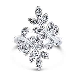 Bling Jewelry Nature Ivy Vine Leaf Fashion Statement Ring For Women Cubic Zirconia Pave CZ Bypass Silver Plated Brass