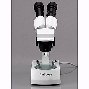 AmScope SE306-AY Binocular Stereo Microscope, WF10x and WF15x Eyepieces, 20X/30X/40X/60X Magnification, 2X and 4X Objectives, Upper and Lower Halogen Lighting, Reversible Black/White Stage Plate, Arm Stand, 120V