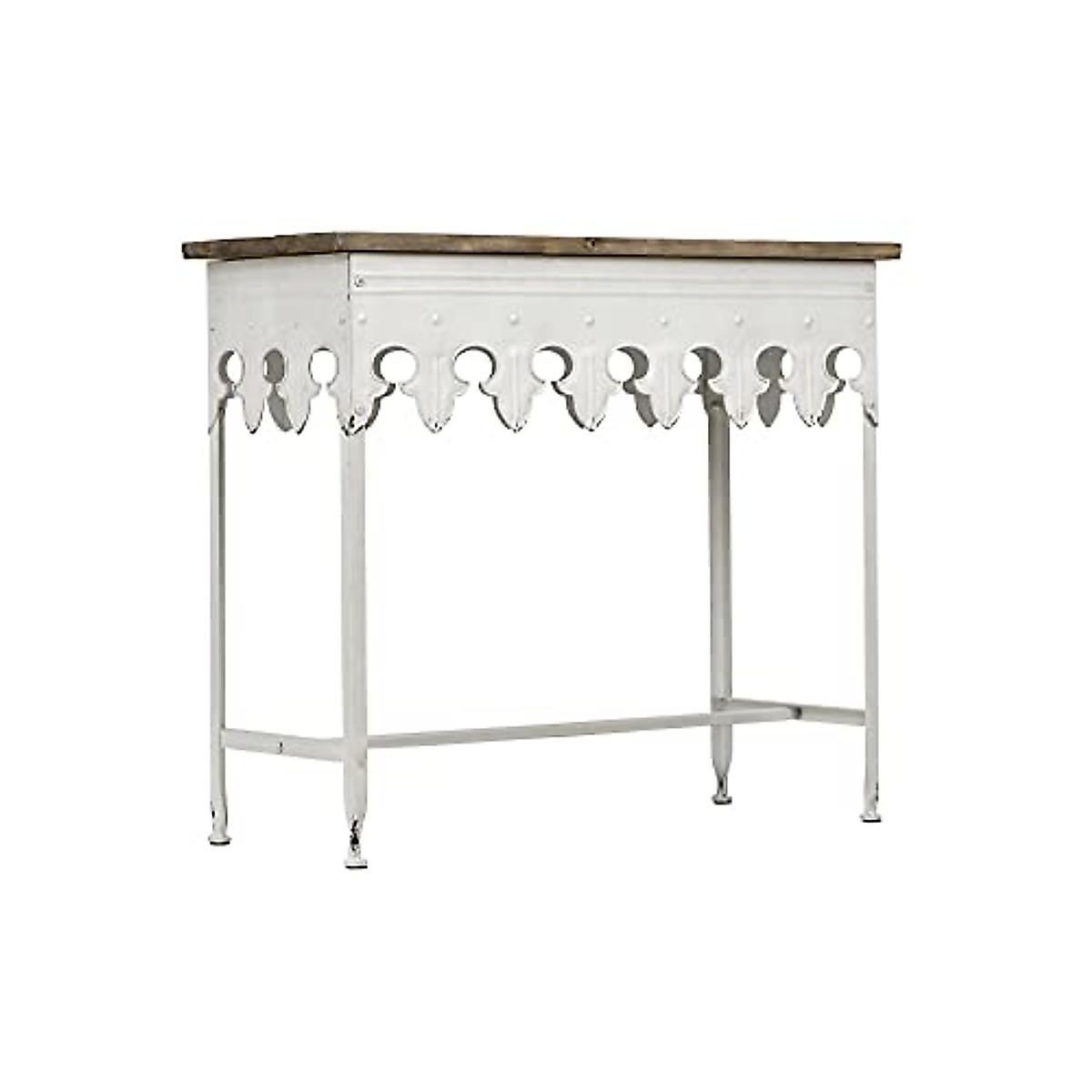 Creative Co-op EC0119 Metal Scalloped Edge Table Wood Top, Antiqued White