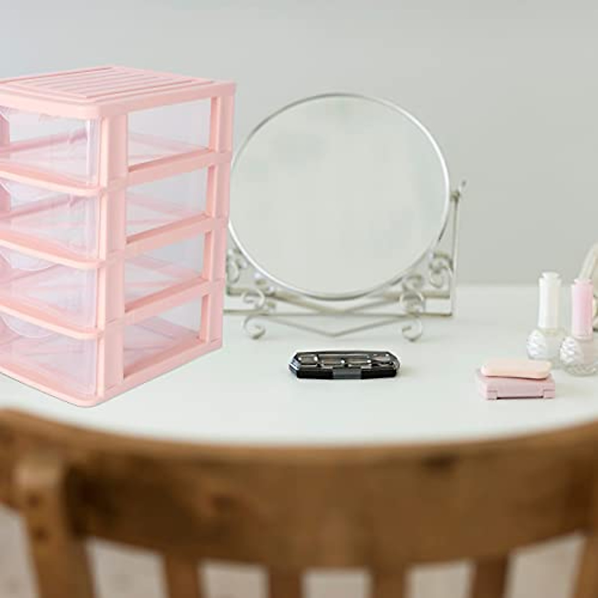 DOITOOL Four- Layer Storage Drawers- Transparent Plastic Drawers Organizer- Multifunction Plastic Drawers Kitchen Pantry Storage Cabinet for Kitchen, Bathroom, Vanity, Desk ( Pink )