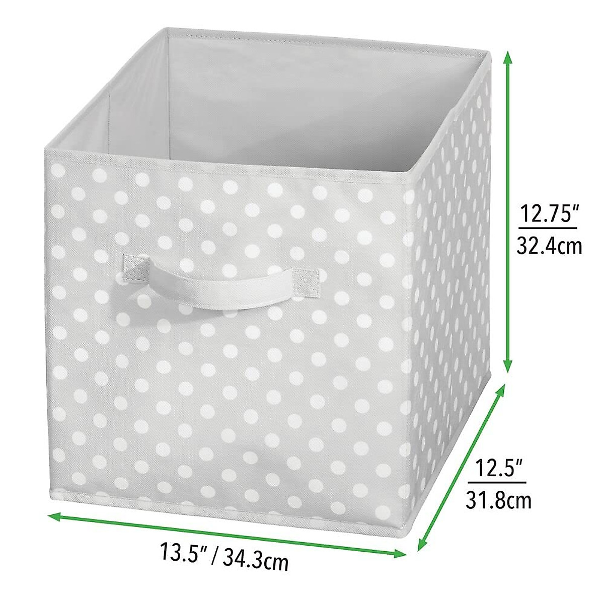 mDesign Soft Fabric Closet Storage Organizer Cube Bin Box, Handle - Storage for Baby Child/Kids Room, Nursery, Toy Room, Furniture Units, Shelf - 12.75" High - 2 Pack - Gray/White Polka Dots