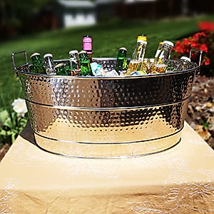 BREKX Aspen Heavy-Duty Stainless Steel Beverage Tub - Metal Ice and Drink Bucket, Large 25-Quart Beverage Tub for Parties