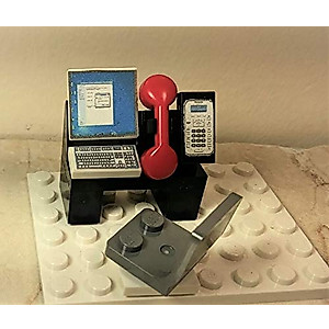 CUSTOM TOYS & HOBBIES INC Building Bricks Businessman Lawyer Office Setup- Premium Quality Office Table Desktop Computer, Keyboard, Telephone & Chair. Holiday Birthday Gift for Kids