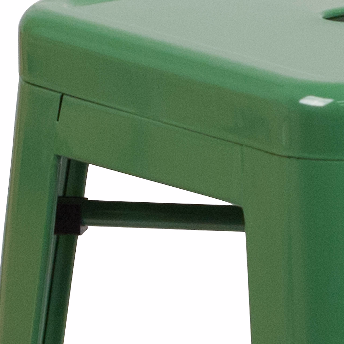 Merrick Lane Newark Series Counter Height Stool - Green Finish - Metal Frame with Cross Bracing - Backless Design - Integrated Footrest