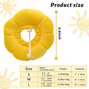 LuckyOpt Sunflower Cat Recovery Cone, Adjustable Pet Elizabethan Collar for Cats &Puppy, Soft Cone for Cats After Surgery to Stop Licking, Cat Neck Pillow for Sleeping, Easy to Clean (Yellow, M)