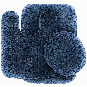 GorgeousHomeLinen (#6) 3 PC Solid Bathroom Set Bath Mat, Contour, and Lid Cover, with Rubber Backing (Navy Blue)