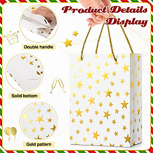 Tenceur 24 Pcs Valentine's Day Gift Bags with Tissue Paper Reusable Foil Gift Packaging with Handle for Wedding Birthday Mother's Day Baby Shower Party Favor 10 x 8 x 4.4 Inch(White and Gold)