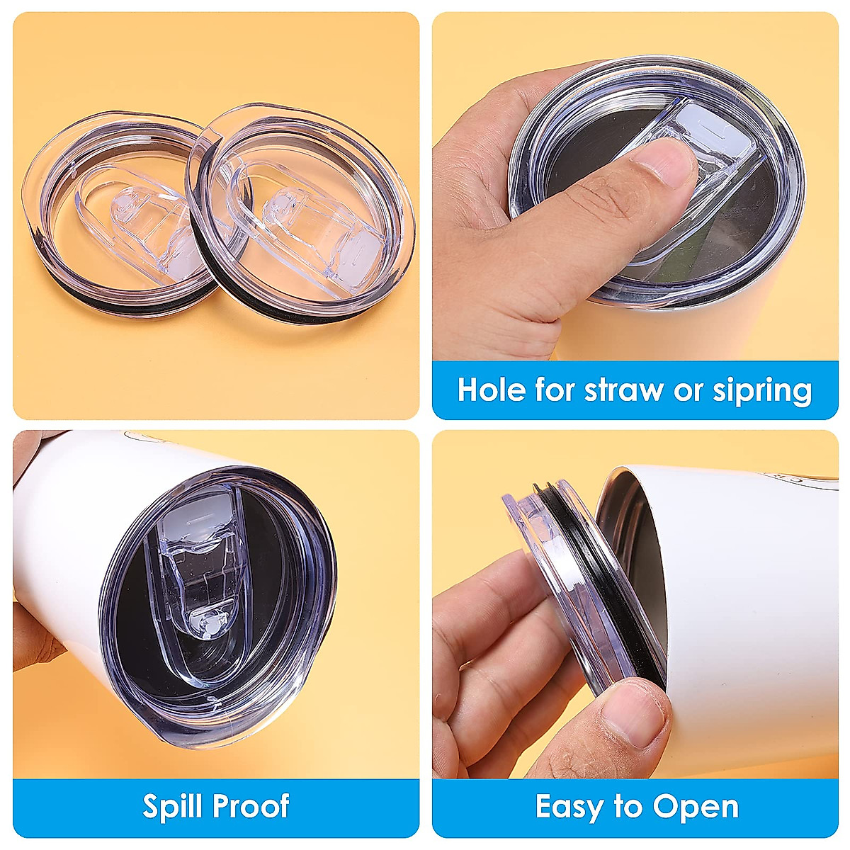 2PCS 20 Oz Skinny Replacement Lids Tumbler Replacement Lids Clear Spill Proof Durable Covers Tumblers Lid Cup Plastic Splash Resistant Sliding Covers Fit For Mouth Tumbler Cooler Cup