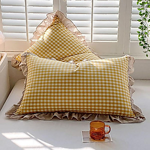 JadeRich Ruffled Pillow Shams Set of 2 Soft Breathable Washed Cotton Zipper Closure Pillowcases Bed Throw Pillow Covers