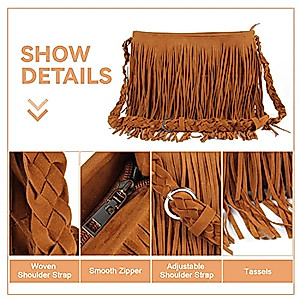 Fecialy Faux Suede Fringe Crossbody Bags for Women Western Hippie Shoulder Bag Messenger Bag Sling Bag