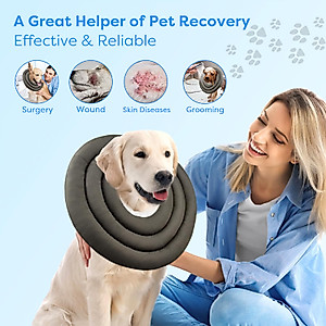 Dinram Soft Dog Cone for Recovery, Adjustable Pet Cone Alternative, Comfy Elizabethan Collar for Small Dogs and Cats After Surgery, Grey, S