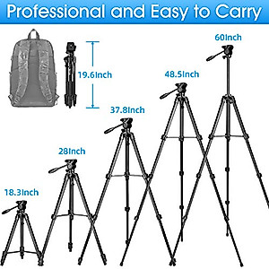 Tripod, 60-Inch Camera Tripod Stand Aluminum for Photography Canon Nikon Sony with Fluid Head & Carry Bag, Lusweimi Video Tripod with Universal Phone Mount & Wireless Remote for iPhone Android Phone