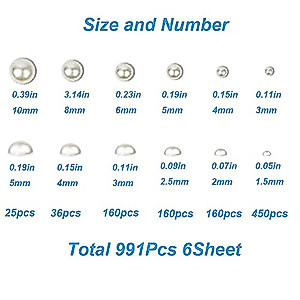 KoZiHog 990 Pcs Self Adhesive Pearl Stickers,Peals Gems for Hair, Makeup, Face Eye, Nail,DIY Craft Crafts Decor Pearl 6 Sheet, 6 Size