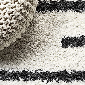 JONATHAN Y MOH402A-3 Alaro Berber Stripe Shag Indoor Area-Rug Bohemian Geometric Contemporary Glam Easy-Cleaning Bedroom Kitchen Living Room Non Shedding, 3 X 5, White/Black