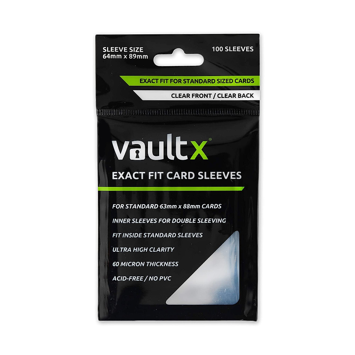 Vault X Exact Fit Trading Card Sleeves - High Clarity Perfect Fit Inner Sleeves to Protect and Preserve Board Game, Collectible and Trading Card Games (100 Pack)