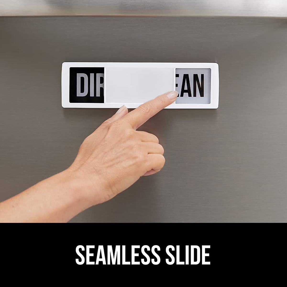 Gorilla Grip Dishwasher Clean and Dirty Magnet Sign, Optional Adhesive, Magnetic, Easy Read, Non-Scratch, Heavy Duty Shutter Slide Magnets for Dish Washer, Kitchen Accessories, 7x2, White