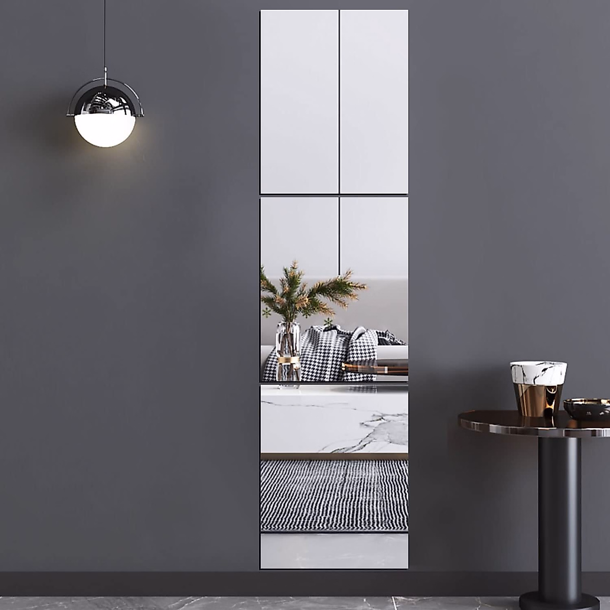 QEEYON 4Pcs Acrylic Mirror Sheets, 8"x12" Wall Mounted Mirror Tiles Self Adhesive Mirror Stickers Frameless Full Body Mirror Tiles for Wall Bedroom Bath Home Decor