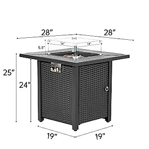 HOMPUS Outdoor Propane Fire Pit Table 28-inch 40,000 BTU Imitation Wicker Square Glass Top Fire Table w Wind Guard,Lava Rocks,Rain Cover Gas Smokeless Fire Pit for Outside Patio,Garden,Deck,Backyard