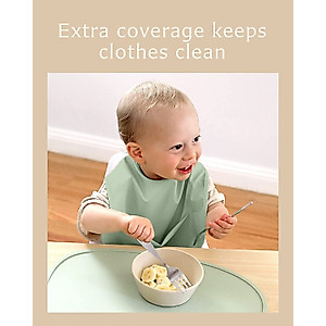 WILLOW + SIM Waterproof Baby Bibs for Baby boy - Better than Silicone & Plastic - Toddler Bibs with Food Catcher - Baby bibs for boys, Feeding bib for Babies and Infants - No Sleeve - Sage