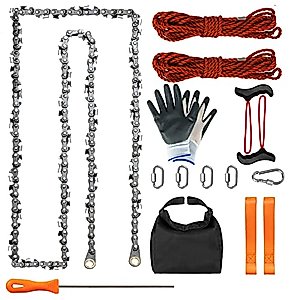 SENSILIN Rope Saw for Tree Limbs, 55 Inch Rope Chain Saw with 70 Sharp Teeth ＆ 46 Feet Ropes Kit, Rope Saw Tree Saw High Limb Rope Chainsaw, Pocket Chainsaw