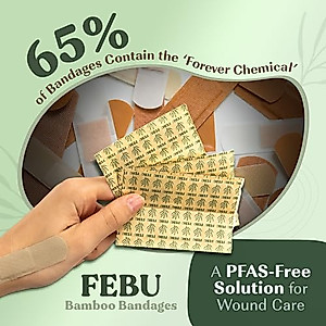 FEBU Eco-Friendly Organic Bamboo Fabric Bandages for Sensitive Skin | PFAS Free Flexible Latex Free Bandages | Natural Hypoallergenic Bandages for Scrapes, Cuts & First Aid | 75 Count Variety Pack