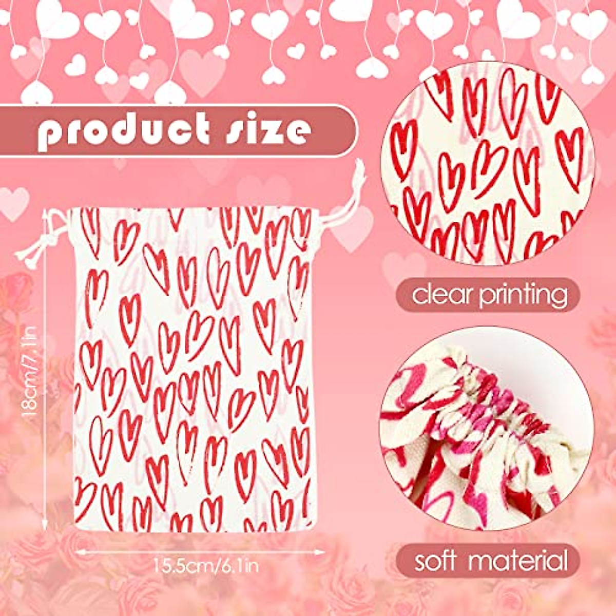 EYNDYN 30Pieces Heart Canvas Gift Bags with Drawstring Valentines Day Bag Wedding Wrapping Bags for Valentines Day, Weddings Anniversary, Baby Showers, Bridal Party Favors