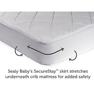 Sealy Baby Naturals Cotton Fitted Ultra Absorbent Infant Crib Mattress Protector Pad and Toddler Bed Cover, Durable and Comfortable Topper, Machine Washable and Dryer Friendly, 52” x 28”- White