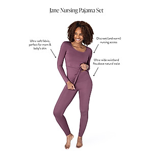 Kindred Bravely Jane Nursing Pajama Set | Nursing Pajamas for Breastfeeding (Burgundy Plum, X-Large)