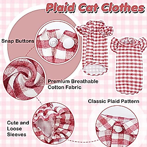 Yagamii Cotton Cat Clothes White and Red Plaid Cat Shirt with Cute Sleeves Dog Pet Apparel Kitten T-Shirt Breathable Pet Clothes Outfit Cat Costume for Kitty Small Dogs Puppy