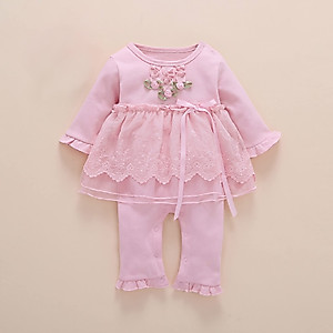 foohinck Baby Girl Clothes 0 to 3 Months Newborn Rompers Clothes Bow Lace Princess Baby Jumpsuit 0-3 Months Infant