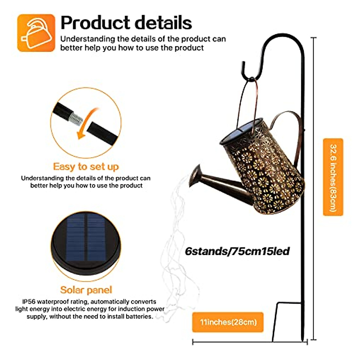 Imoli Outdoor Solar Watering Can with Lights Garden Decor Large Solar Powered Lanterns Hanging Waterproof LED Decorative Retro Metal Kettle String Lights for Table Yard Pathway Walkway Gardening Gifts