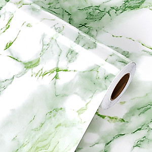Green Marble Contact Paper for Countertops Vinyl Waterproof Kitchen Wall Paper for Cabinets Cyan Peel and Stick Wallpaper Decorative Peel and Stick Countertops Contact Paper for Table Desk 24''x118''