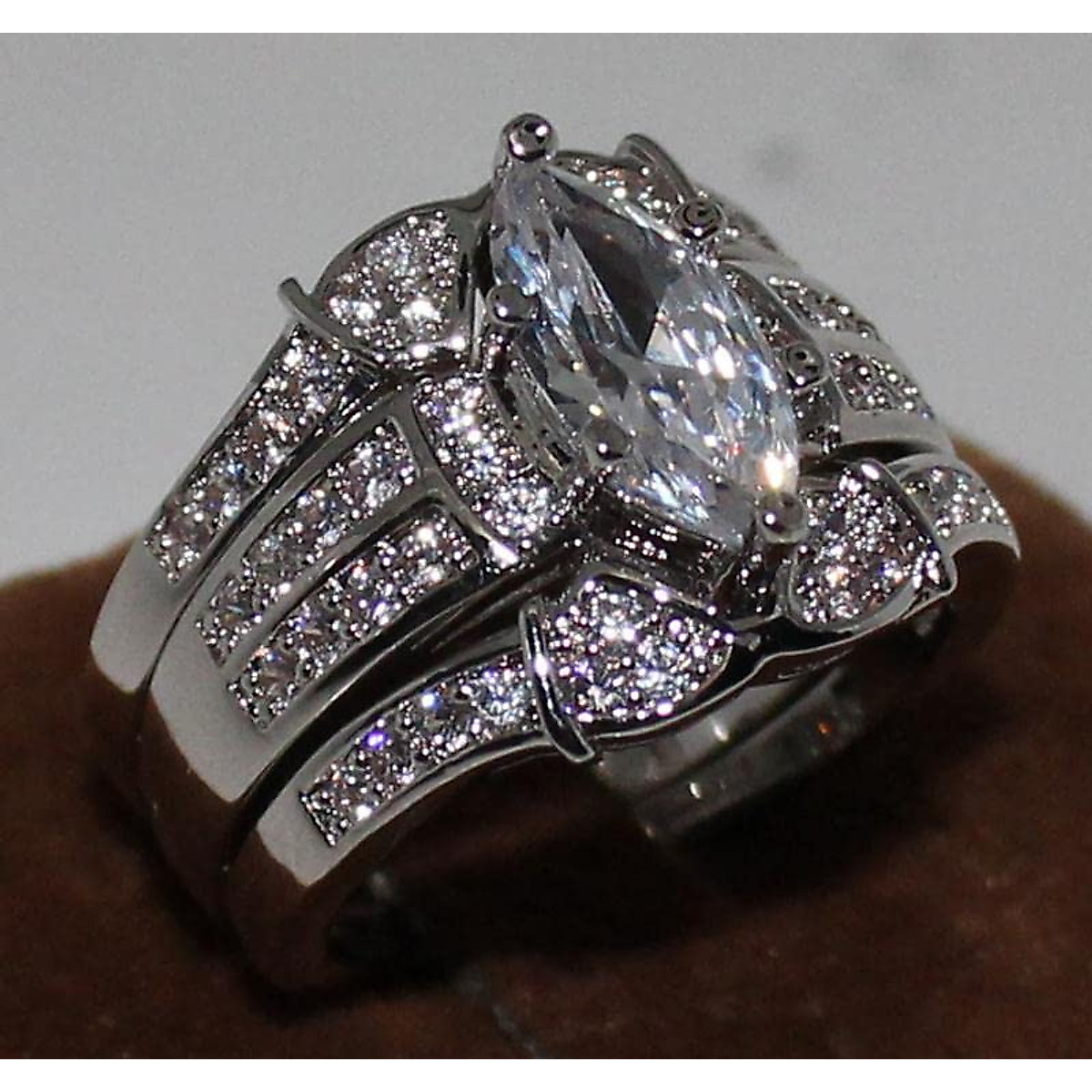 BeBold 5Ct Marquise Cut Simulated Diamond CZ Trio Wedding Set Engagement Ring for Women White Gold Plated