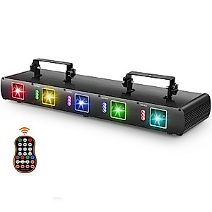 U`King Stage Laser Light DJ Light, 5 Beam Effect Sound Activated DJ Party Lights RGBYC LED Projector Party Lights Music Lights with Remote Control DMX for Dancing Birthday Bar Pub Stage Lighting