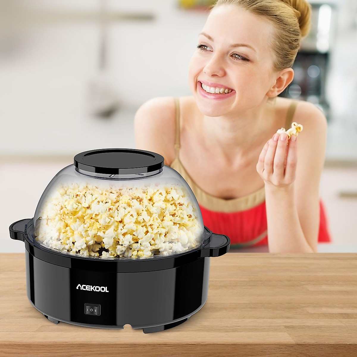 2 Black Popcorn Popper Machine, 16 Cups Electric Popcorn Maker With Nonstick Plate, Stirring Rod, Serving Bowl Lid And Two Measuring Spoons, Quick Heating, Electric Hot Oil Popcorn Popper
