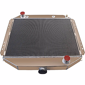 ALLOYWORKS CC833 Aluminum Radiator Compatible with 1966-1979 Ford F-100 F-150 F-250 F-350 1978-1979 Ford Bronco Truck Downflow Radiator, 4 Row Radiators, Shroud Fan Relay Kit, L6 V8 Chevy Engines Only