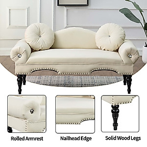 Homtique 54 Inches Velvet Loveseat with Rolled Arm,Mid Century Modern 2 Seater Couch Settee Sofa Entryway Bench with 2 Round Pillows for Living Room Bedroom Small Space (Beige)