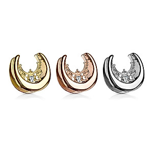 Pierced Owl Silver Tone Floral Filigree Crystal Center Saddle Spreader Ear Gauges in 316L Stainless Steel, Sold as A Pair (12mm (1/2"))