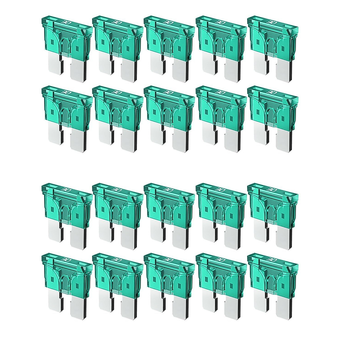 Riseuvo 20pcs 30A Standard Car Fuses - 30 AMP Automotive Fuses(ATO/APR/ATS), 32V (12/24V) Blade Fuse for RV/Truck/SUV