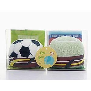 Tennis Soccer Towel 100% Cotton (2-Piece) Kids Washcloth Handtowel Decoration Gift 13 x 13.8 inch