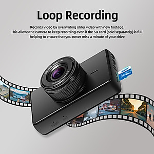 REIZIX Dash Cam 1080P Full HD, 64G SD Card, On-Dashboard Camera Video Recorder Dashcam for Cars with 3" IPS LCD Display, Night Vision, WDR, Motion Detection, Parking Mode, G-Sensor, 170° Wide Angle