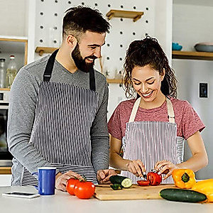 2 Pack Apron, Cotton Cooking Kitchen Aprons, Adjustable Bib Apron with 2 Pockets for Men Women Chef Aprons,(Black/Brown Stripes)