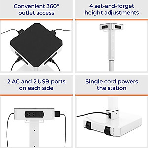 Stand Steady PowerPro Rolling Charging Station - Charging Tower with 8 USB Ports & 8 AC Outlets, Portable Power for Multiple Devices | Ideal for Schools, Businesses, Events